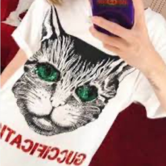 Gucci | Tops | Gucci Guccification Catprint Emerald Green Cat Eyes ...